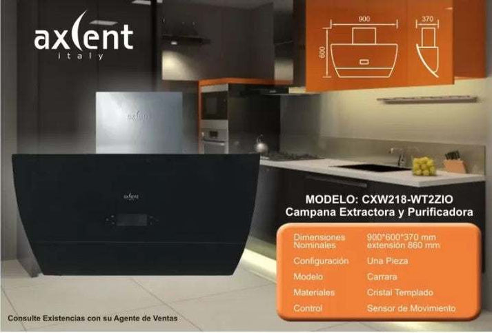 Campana de pared AXCENT CARRARA 90cm vidrio negro – Cubimas